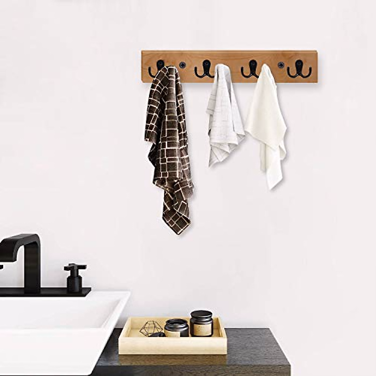BEIUTAO 21Pcs Black Coat Hooks Wall-Mounted, Mini Black Hooks for Hanging with 42 Screws, Wall Hooks Used for Storage of Scarves, Bags, Towels, Keys, Hats, and Cookware.