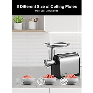 Electric Meat Grinder, 2600W Max Meat Grinders for Home Use, HOUSNAT 3 in 1 Heavy Duty Meat Mincer with 2 Blades and 3 Plates, Sausage Stuffer Tube & Kubbe Kit, Stainless Steel