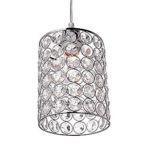 Globe Electric 65142 1-Light Cylindrical Plug-in Pendant, Polished Chrome Finish, Caged Crystal Shade, Clear 15ft Cord, in-Line On/Off Rocker Switch, E26 Base Socket, Ceiling Hanging Light Fixture