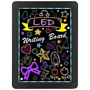 Led Magic Glow Board , 16’’x 12’’Illuminated Erasable Neon Effect Sign Board Tablet Pad with 10 Fluorescent Chalk Markers, Perfect for Christmas Gift/ Shop/Cafe/Bar/Menu/Wedding/Decoration/Promotion