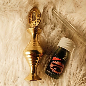 Islamic Brass Surmadani Antique Bottle Hand Pot Women Accessories Eyeliner Kajal Holder Case Vintage Engraved Crafted Wedding Party Without Surma-3.5Inch with Pack of 1 Eyeliner