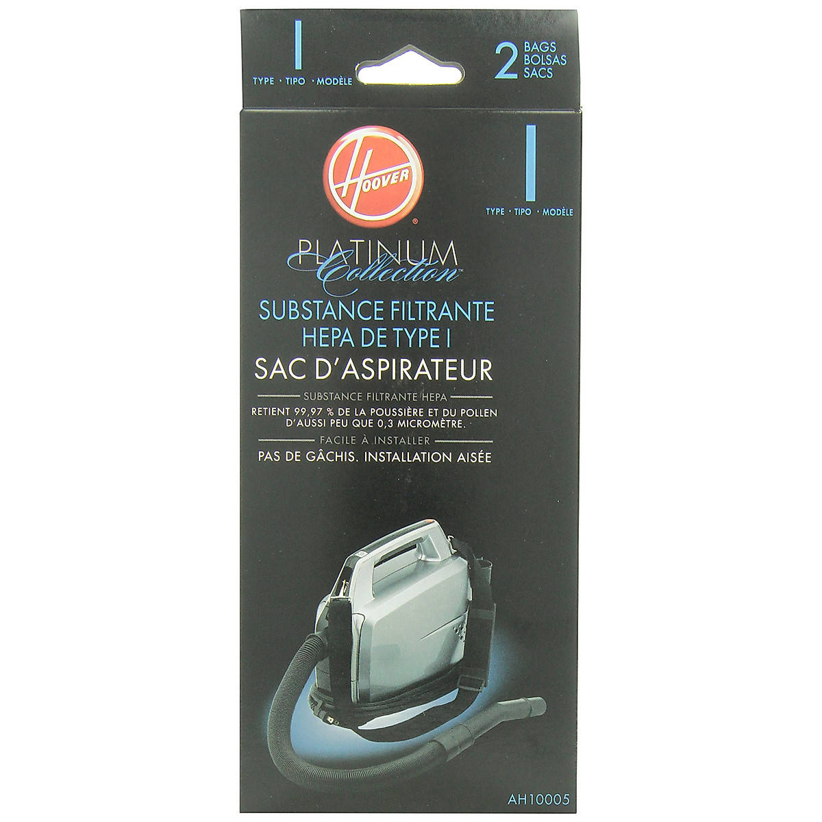 Hoover Platinum Collection Canister Vacuum Cleaner Type I HEPA Bag (2-Pack), 2 Count, AH10005