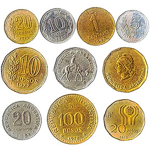 Argentina 10 Mixed Coins | Centavos | Pesos | Australes | Freedom Head | Sun of May | Since 1954
