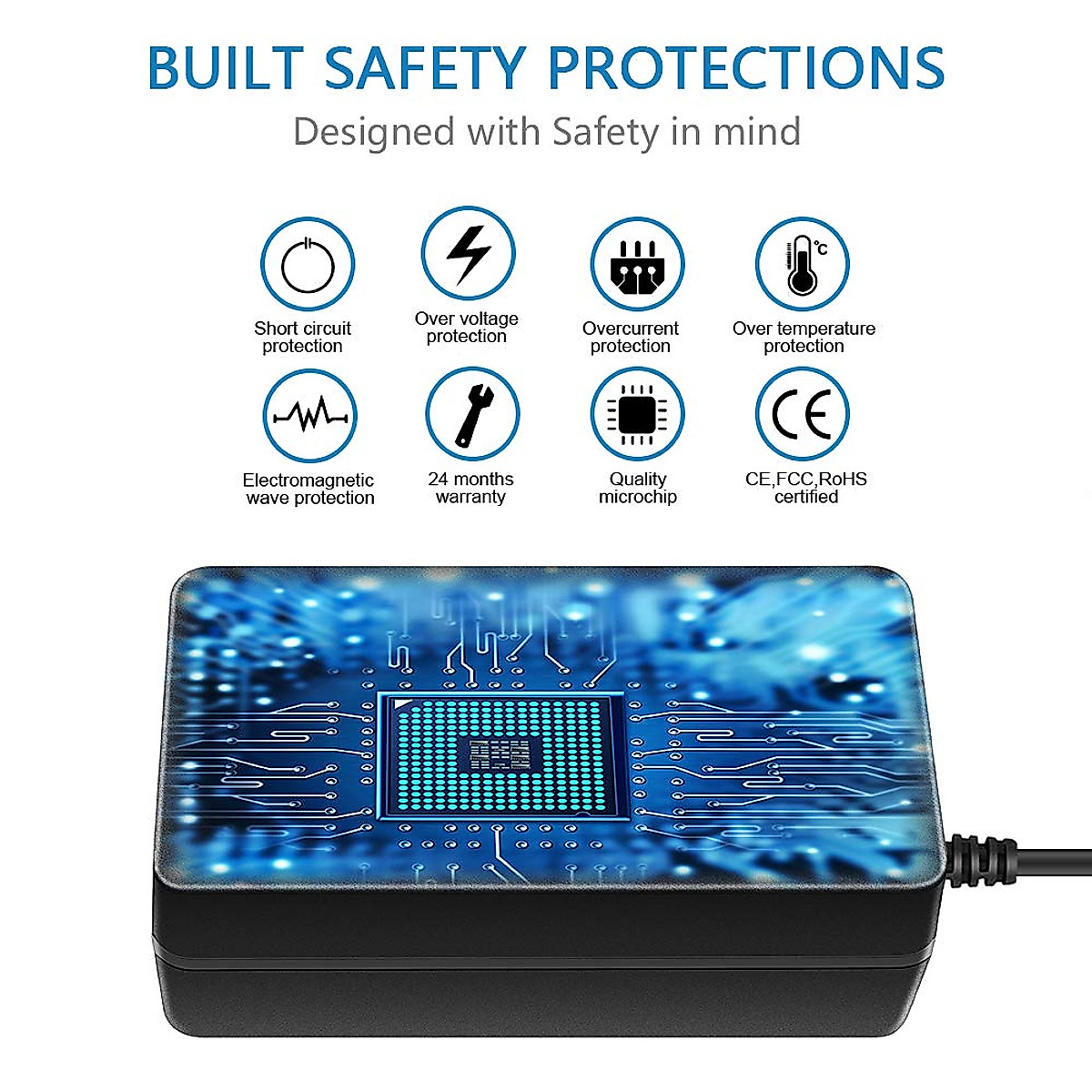 SHNITPWR 24V DC Power Supply Adapter 24 Volt 2A 48W AC to DC Converter Transformer 100~240V AC Input with 5.5x2.5mm DC Tip for 5050 3528 LED Strip 3D Printer CCTV Security System LCD Monitor