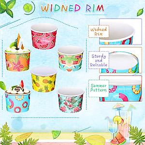 Nuenen 300 Pcs 8 oz Ice Cream Cups Disposable Ice Cream Bowls Paper Ice Cream Cup Bulk Summer Ice Cream Sundae Bowls Ice Cream Cup Bar Supplies for Sundae Snack Luau Party(Tropical)