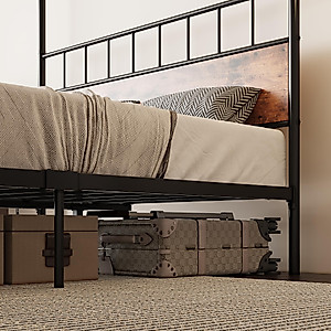 LIKIMIO Canopy Bed Frame King with Wooden Headboard and Drawer, King Size Bed Frame with 4 Removable Sturdy Posts, Noise Free, No Box Spring Needed, Vintage Brown