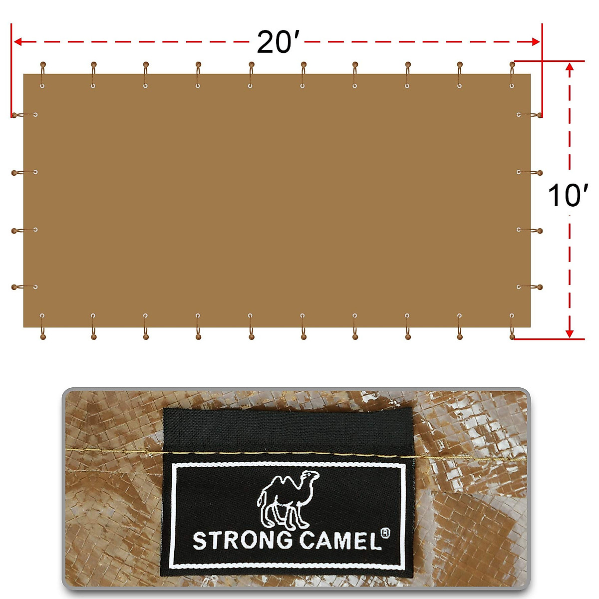 Strong Camel Outdoor 10x20 Ft Replacement Canopy Roof Cover Valanced Carport Covers with Ball Bungee(Without Edge 10'x20', Tan)