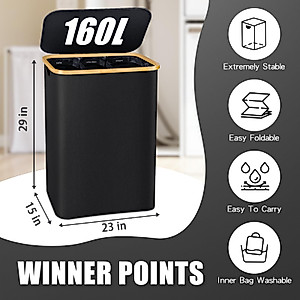 Hampers for Laundry Basket with Lid, 160L Extra Large 3 Section Clothes Divided Organizer for Bedroom, Laundry Room, Dirty Clothing Hamper, Black