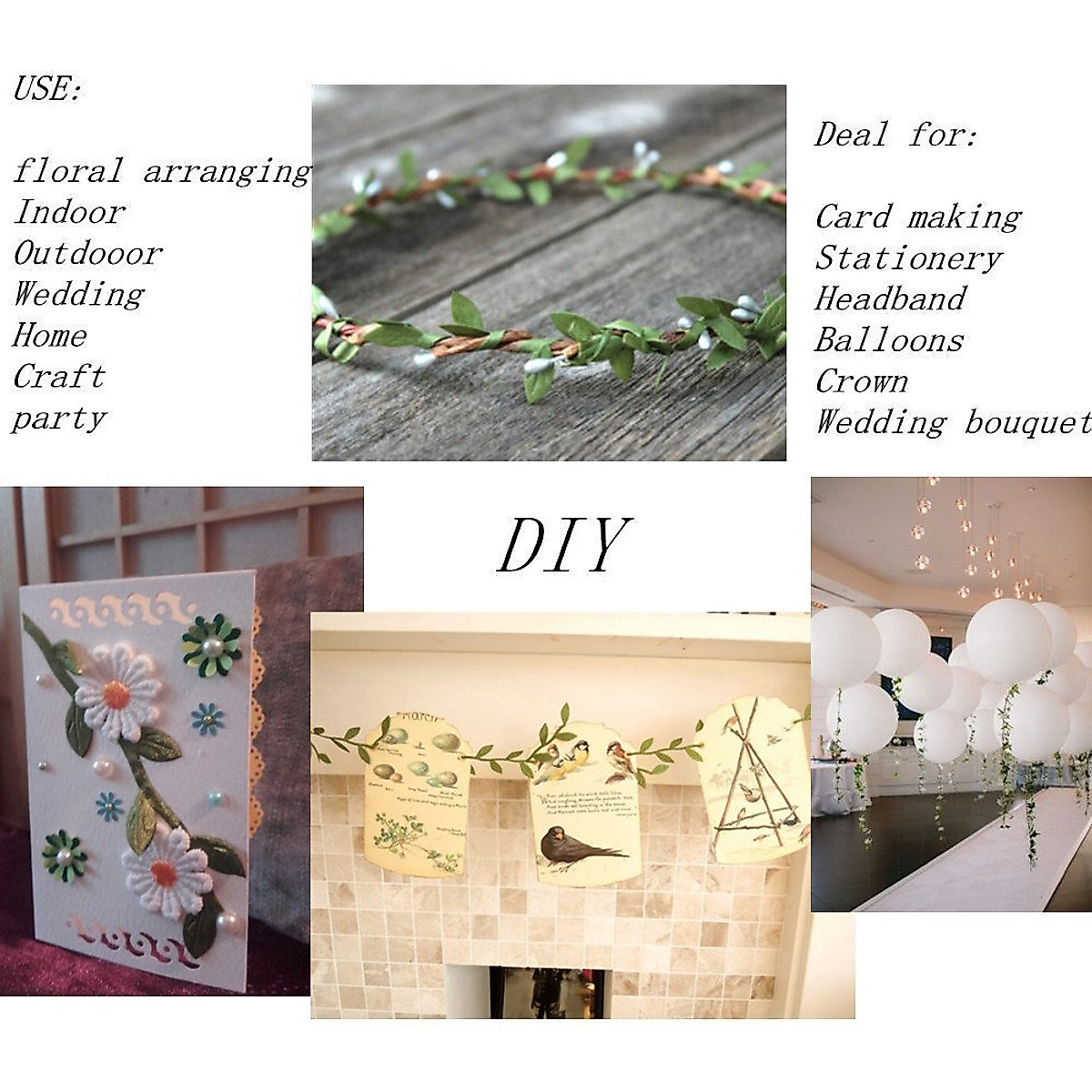 Artificial Vine Fake Leaves 265 Feet Artificial Leaf Garlands Fake Hanging Plants Fake Foliage Garland DIY for Wreath Party Wedding Wall Crafts Decor (Green)