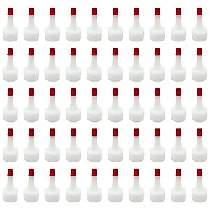 50Pcs 24/410 Natural Red Tip Yorker Caps with .030 Orifice Hole, Neck Diameter 26mm Red Pointed Nose Bottle Caps for Squeeze Bottles Glue Bottles