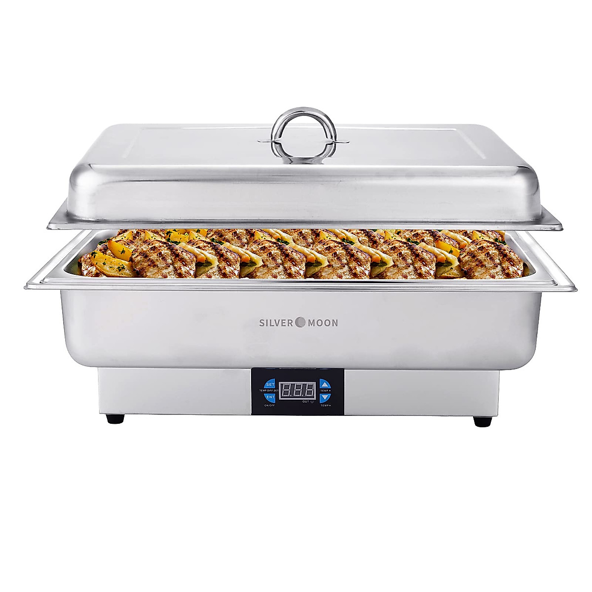 SILVER MOON 9 QT Electric Chafing Dish Buffet Set with Stainless Steel Lid, Digital Display Temperature Full Size Electric Chafer, Chafing Dish for buffet, Buffet Servers and Food Warmers for Parties