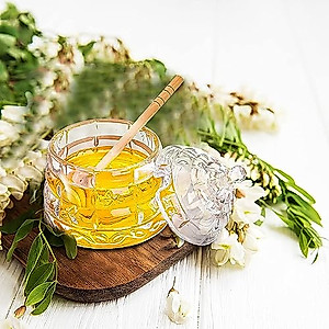 Hacaroa 2 Pack 10 Oz Glass Honey Pot with Lid and Wooden Dipper, Clear Honey Jar Beehive Honey Dish Dispenser Container for Jam Jelly, Home Kitchen, Wedding Gifts, Candlesticks, Barware