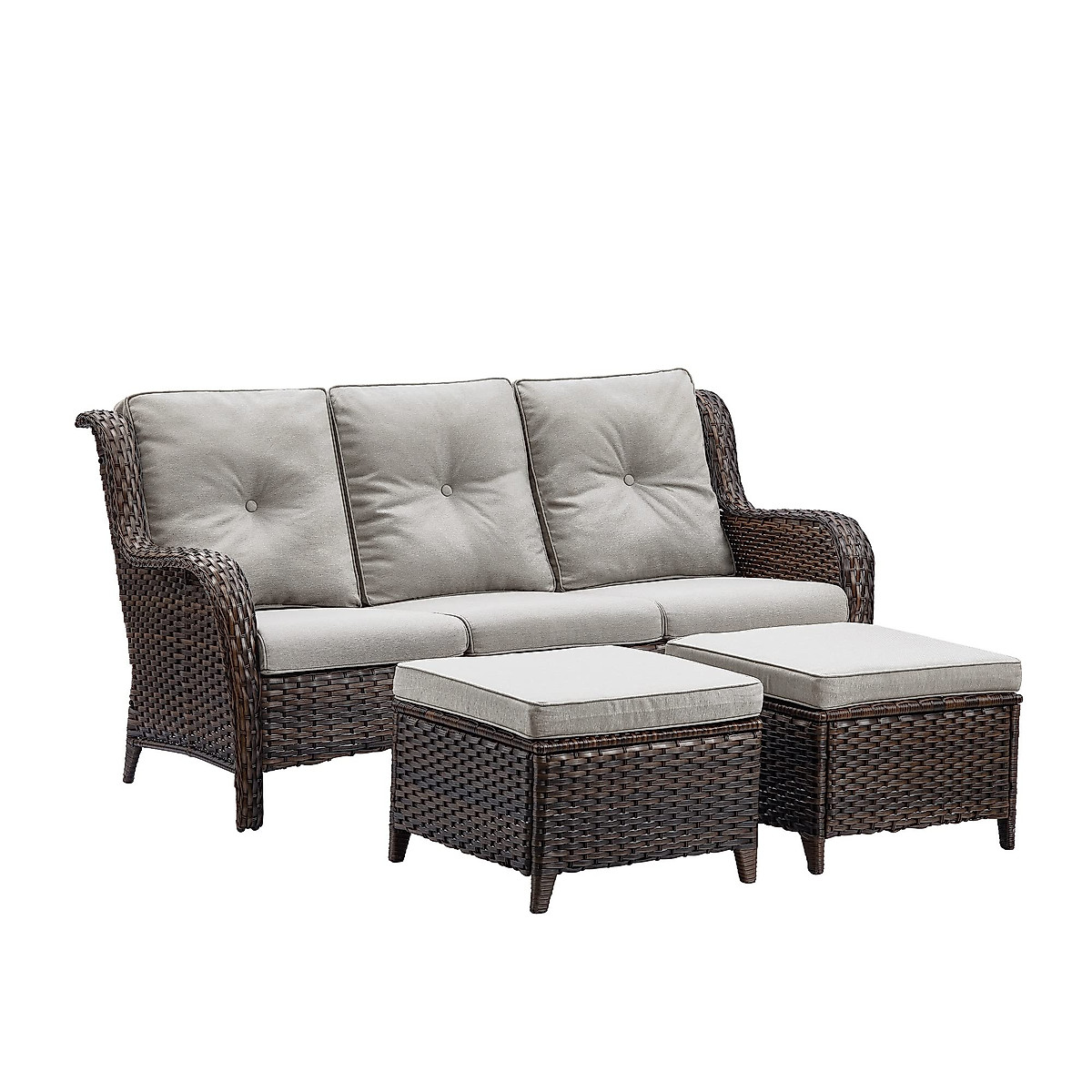 HUMMUH 3 Piece Patio Furniture Set All Weather Wicker Outdoor Sectional Sofa Manual Weaving Rattan High Curved Back Patio Couch with Ottomans
