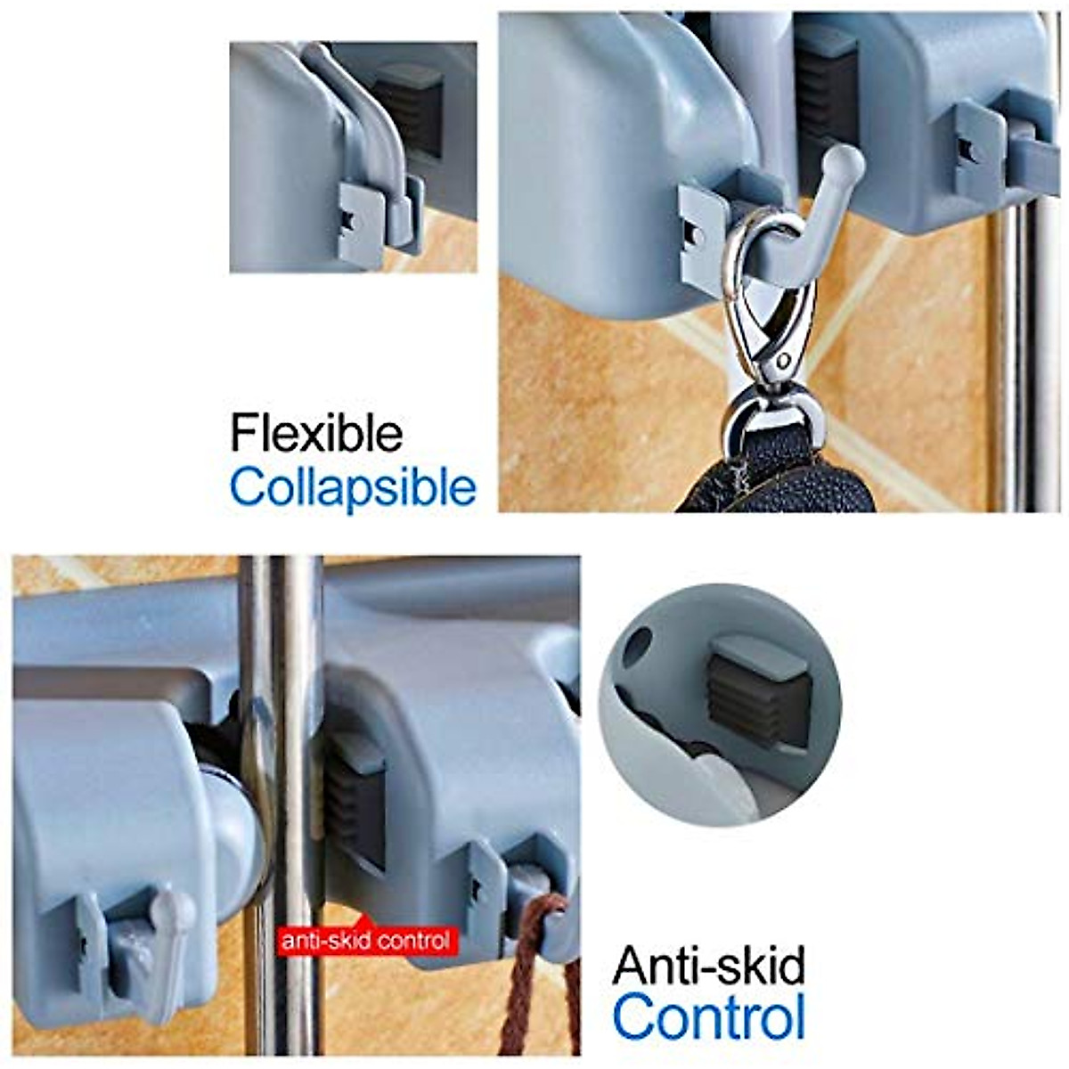 KK5 Broom Holder Rack & Garden Tool Organizer Rake or Mop Handles, Wall Mounted Commercial Organizer Saving Space Storage Rack for Kitchen Garden and Garage