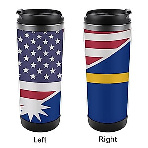 U.S.A. and Nauru Flags Travel Coffee Mug Reusable Insulated Drinking Cup with Lid for Home Outdoor Works 13 Oz