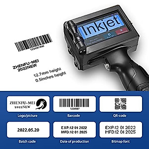 Handheld Inkjet Printer Print with 4.3 Inch HD LED Touch Screen Portable Labeler for QR-Code Barcode Date Logo Batch Text Surface on Glass Plastic Box Bag Wood Paper Black Ink Height 0.08~0.5 inch