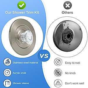 Satin Nickel Shower Trim Kit, Compatible with Moen T470 31661SN Chateau Series Shower Trim Kit and Tub/Shower Trim, for Moen 1225 Trim Kit, Includes Escutcheon, Tubes, Shower handle and Screws