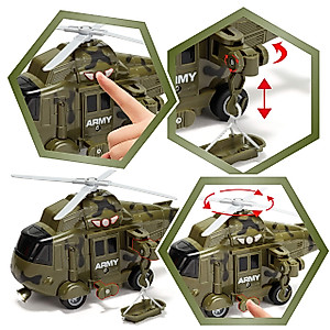 JOYIN 3 in 1 Friction Powered Siren Army Vehicle Toy with Action Figures - Military Truck, Helicopter and Tank Toy with Light and Sound Siren for Imaginative Play, Xmas Gifts for Kids