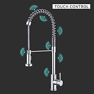 Touch Control Kitchen Faucets Brushed Nickel, High Arc Spring Style Smart Kitchen Faucet, Stainless Steel Kitchen Faucet with Pull Down Sprayer, Kitchen Mixer Tap