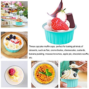 ALLRI Cupcake Liners with Dome Lids, Foil Dessert Ramekins 5oz Baking Cups Aluminum Foil, Muffin for Blue Lids Ramekin Containers Holders