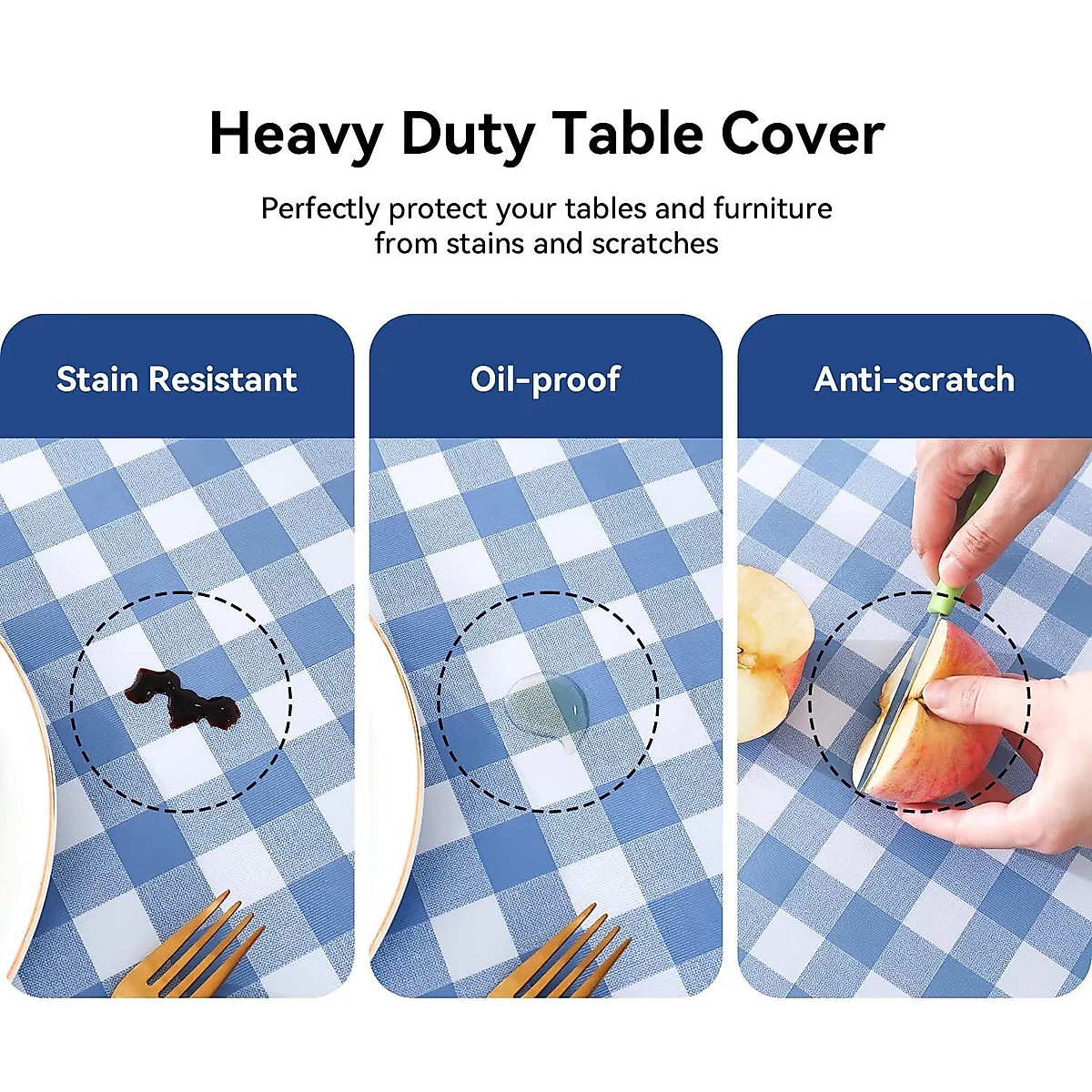 Romanstile Rectangle Vinyl PVC Tablecloth, 100% Waterproof Buffalo Plaid Plastic Table Cloth, Oil Proof Heavy Duty Wipeable Table Covers for Dining/Camping/Picnic/Outdoor - 54 x 78, Light Blue