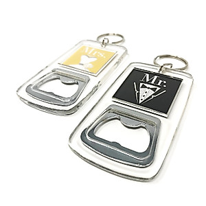 Forum Novelties Mrs Wedding Bottle Opener Key Rings-Bride and Groom Engagement Gift for Couples-2 Pieces, Standard