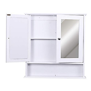 kleankin Bathroom Storage Cabinet Wall Mounted Medicine Cabinets w/Double Mirror Doors & Adjustable Shelf White