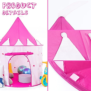 Princess Castle Play Tent with Glow in The Dark Stars, Foldable Pink Pop up Kids Tent Playhouse Toys, for Indoor Outdoor Toddler Children Girls Gifts Tent Girls Toys Age 3/4/5/6/7/8/9 Years Old