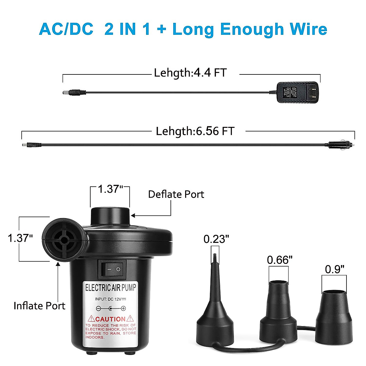 Electric Air Pump, AGPtEK Portable Quick-Fill Air Pump with 3 Nozzles, 110V AC/12V DC, Perfect Inflator/Deflator Pumps for Outdoor Camping, Inflatable Cushions, Air Mattress Beds, Boats, Swimming Ring