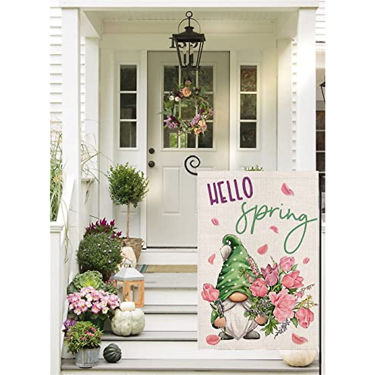 Hello Spring Garden Flag for Outside 12x18 Double Sided,Gnome with Flowers Small Yard Flag, Summer Seasonal Decors for Outdoor Anniversary Wedding Farmhouse Holiday