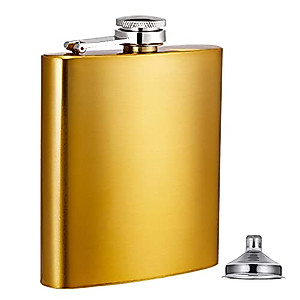 Hip Flask for Men Liquor Flask Stainless Steel Leak proof Flask with Funnel set for Women Pocket Alcohol Drinking Flask set 8OZ (Gold)