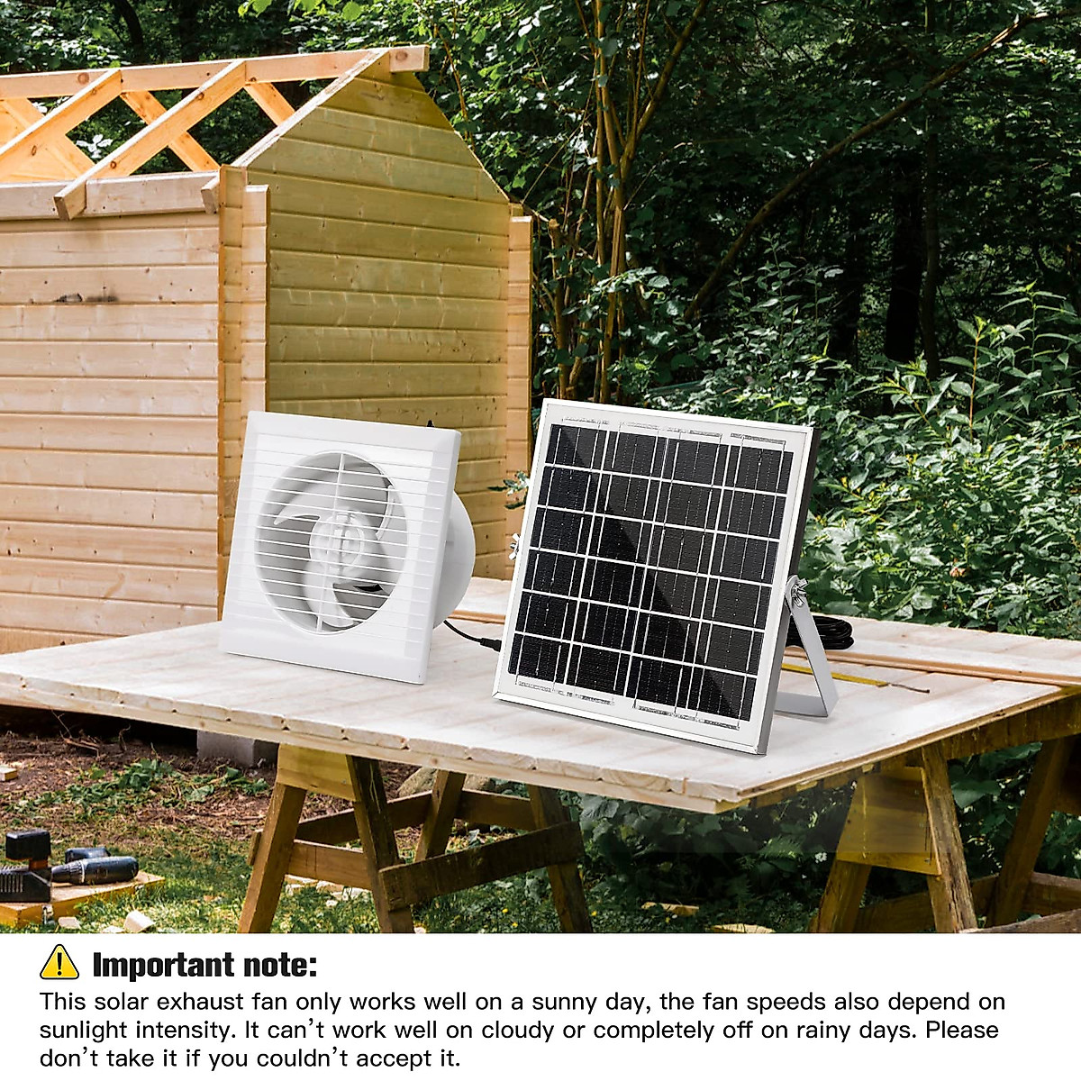 blessny Solar Powered Exhaust Fan, 10W Solar Panel + 6" Ventilation Vent Fan for Outside Greenhouse, Chicken Coop, Shed, Pet House, Attic