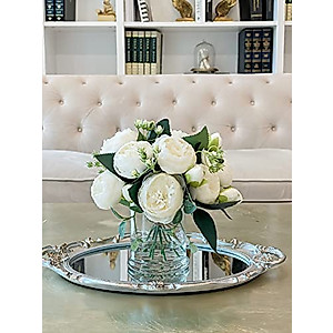 DEEMEI Artificial Peonies Flower Silk Peony Bouquet 4 Bundles Faux Persian Rose with Eucalyptus Leaves for Home Wedding Party Decoration (White)