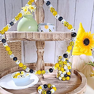 180 Pcs 16mm Bee Wood Beads-Yellow Black White Spring Summer Loose Beads,Bee Honeycomb Wooden Beads for Craft and Jewelry Making,Bee Themed Rustic Beads for Bee Day Tiered Tray Garland Decorations