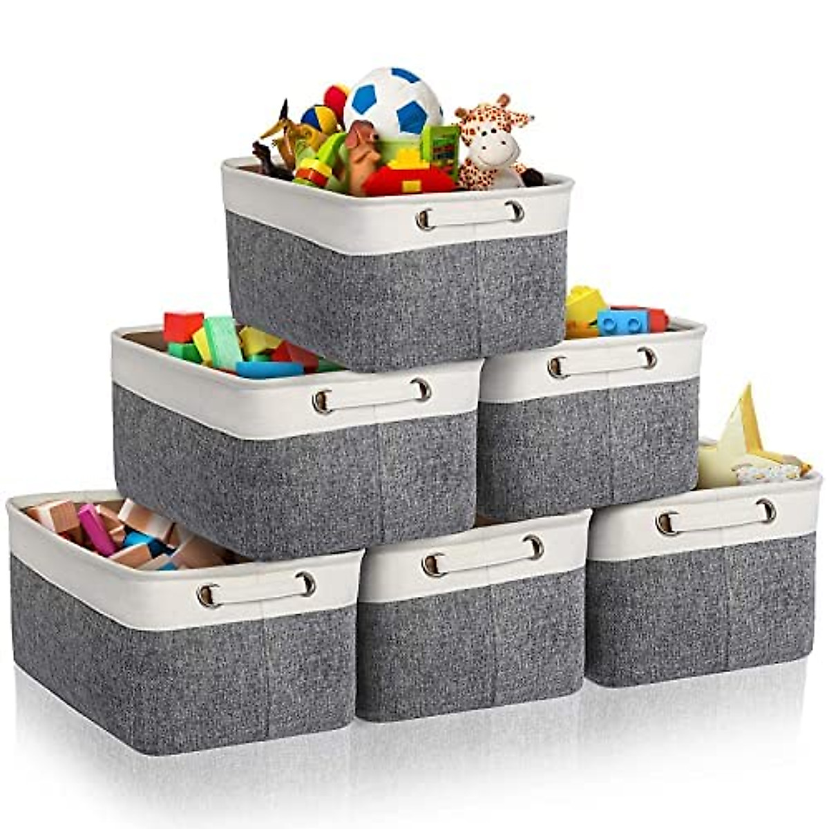 EXTREE Fabric Small Storage Baskets - 6 Pack Nursery Decorative Storage Bins Linen Empty Gift Basket with Handles for Organizing Shelves Bathroom(Gray,11.8L x 7.9W x 5.3H inches)