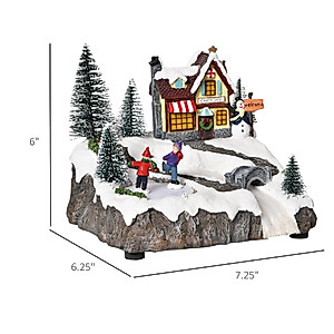 HOMCOM Christmas Village, Rotating Skating Pond Animated Winter Wonderland Set with Multicolored LED Light, Music, Fiber Optic, Battery-Operated Christmas Decoration