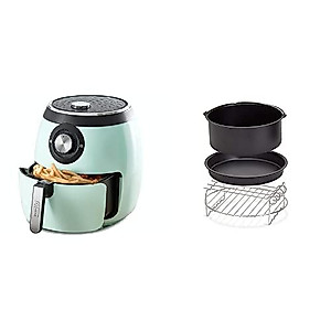 Dash DFAF455GBAQ01 Deluxe Electric Air Fryer + Oven Cooker, 6 Quart, 6 qt, Aqua & DFAF450UP1 Air Fryer, Deluxe, Accessory Bundle