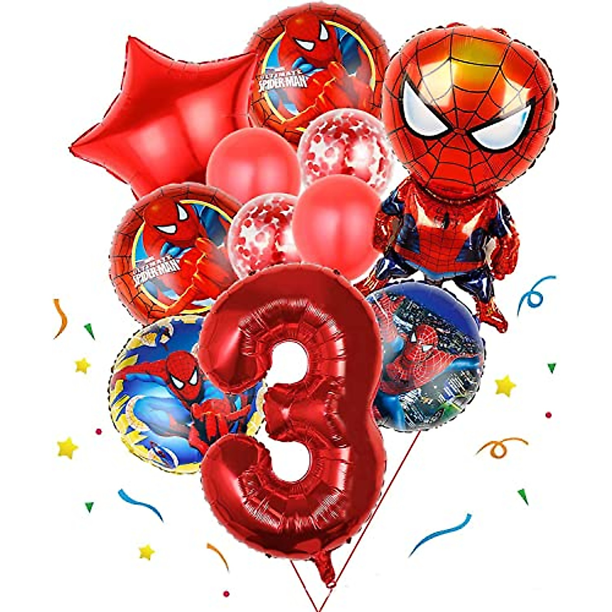 11 pcs Spider Superhero Birthday Party Balloon Decorations (Age 3)