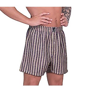 LUFT Mens Soft Striped Printed Comfortable Seamless Linen Fabric Breathable Lightweight Material Elastic Waistband Boys Men Stylish Colorful Underpants Underwear Boxer Shorts, Multicolor Stripe XL