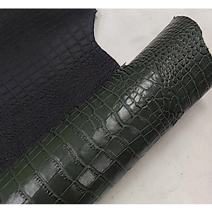 Aibote Genuine Cow Hide Leather Sheets Dark Green Crocodile Print Cowhide Rug Skins DIY Crafts Material(5 Square Feet，Irregular Shape)
