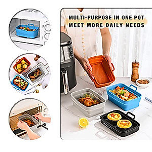 Air Fryer Silicone Liners,Foldable and Easy to Store 2 Pcs Rectangular Air Fryer Silicone Pot with Heat Proof Gloves for Ninja Foodi Dual DZ201/DZ401,Food Safe Reusable Air Fryer Accessories