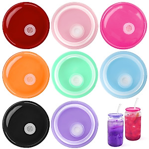 Joyclub 8 Pack Acrylic Lids for 16 oz / 20 oz Glass Cups with Bamboo Lids and Straws, Replacement Lid for bamboo Lid for Drinking Glasses Beer Can for Smoothie Whiskey Boba Soda Tea Gift (Multi)