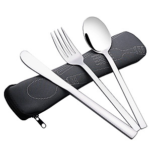 Fiazony 3-Piece Stainless Steel Traveling Cutlery for School, Office, Company, Camping Flatware with Carrying Case