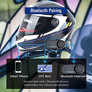 FreedConn TCOM-VB Motorcycle Helmet Bluetooth Intercom Headset Communication Systems Kit, for 2 or 3 Riders, FM Radio/Mobile phone/MP3/GPS Connective/Range 800m / Handsfree (1 Set)