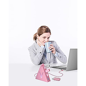 JoyReken 4-Port USB 3.0 Hub, FlyingVHUB Vertical Data USB Hub with 2 ft Extended Cable, for Mac, PC, Xbox One, PS4, PS5, iMac, Surface Pro, XPS, Laptop, Desktop, Flash Drive, Mobile HDD(Pink)
