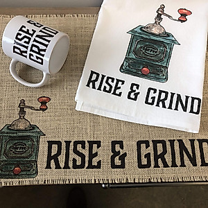 Rise and Grind Premium Tea Towel - Vintage Coffee Grinder, XL Flour Sack Tea Towel, dish towel, Coffee themed gifts for the Coffee Station - Made in the USA