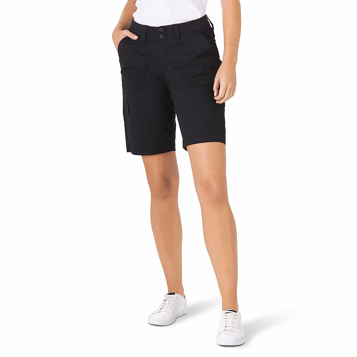 Lee Women's Relaxed Fit Avey Knit Waist Cargo Bermuda Short Black 6