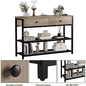 NOIFUM Console Table with 2 Drawers, 40 Inch Sofa Table with 3-Tier Storage Shelves, Vintage Hallway Foyer Table Entryway Table for Living Room, Rustic Brown
