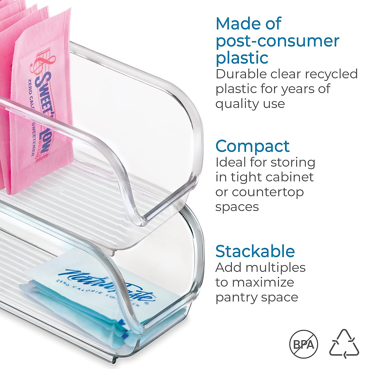iDesign BPA-Free Plastic Sugar Packet Holder and Organizer, The Linus Collection - 2.25" x 4.5" x 2", Clear