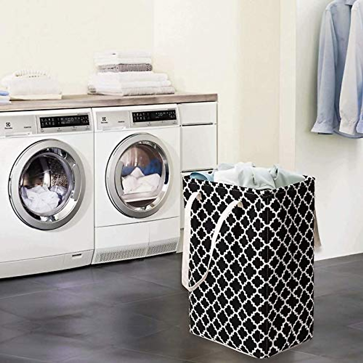 ELONG HOME Laundry Basket 2 Pack, Freestanding Laundry Hamper With Support Rods, Anti-dust Hampers for Laundry with Easy Carry Handles, Black